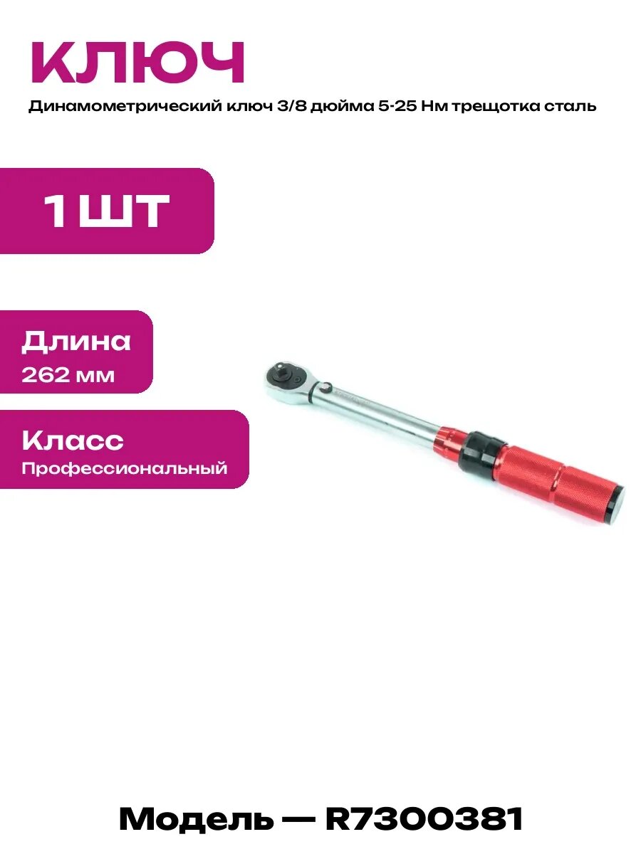 Динамометрический ключ 3/8 дюйма 5-25 Нм в пластиковом кейсе