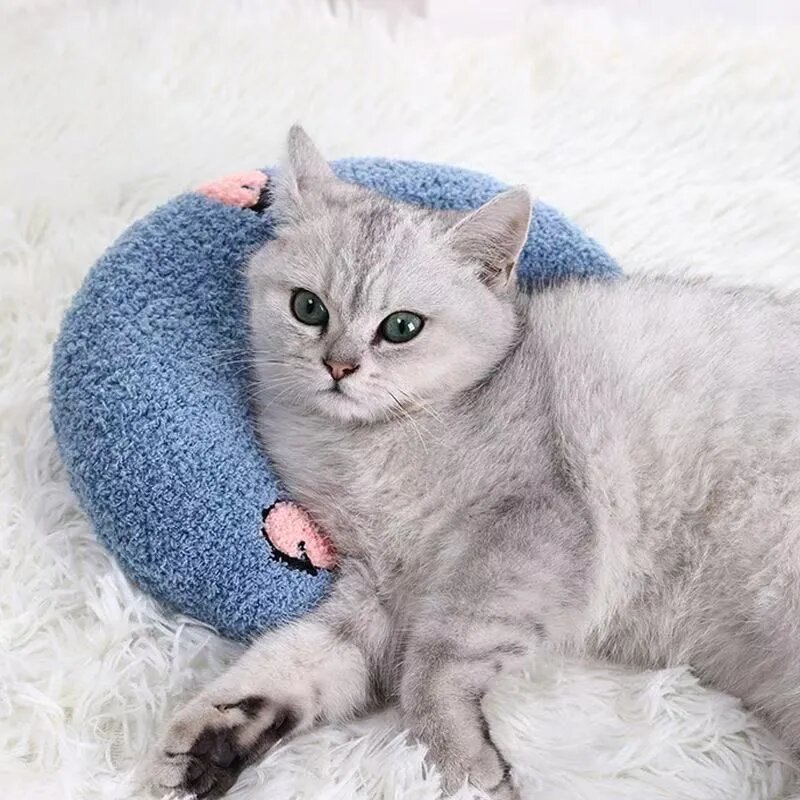 Подушка для защиты шеи Cat pillow U-образная подушка синего цвета, Коврик для животных, Велюр искусственный