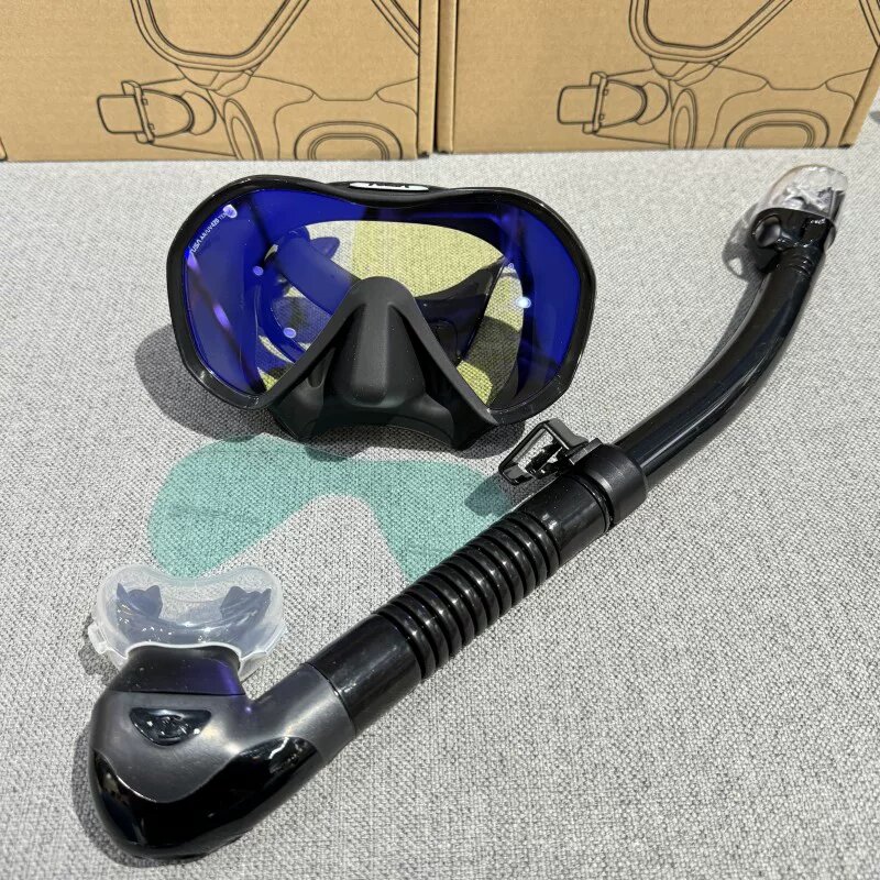 Черная дайвинг маска с UV420 защитой и полной сухой трубкой для субмарины