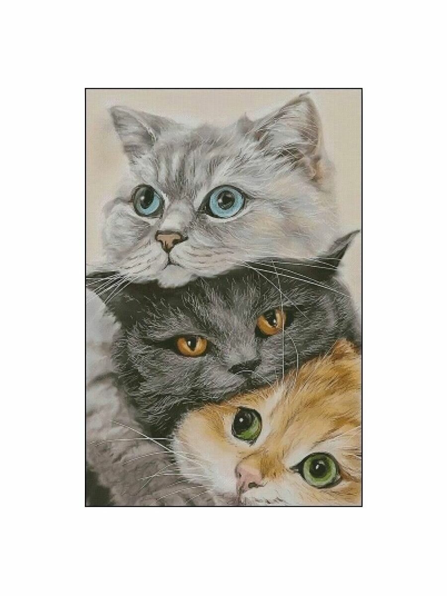 Набор для вышивки Amishop "Сложите кошек", 14CT, Aida 14, 454 x 684 мм, 250x 377 стежков, 92 цветов
