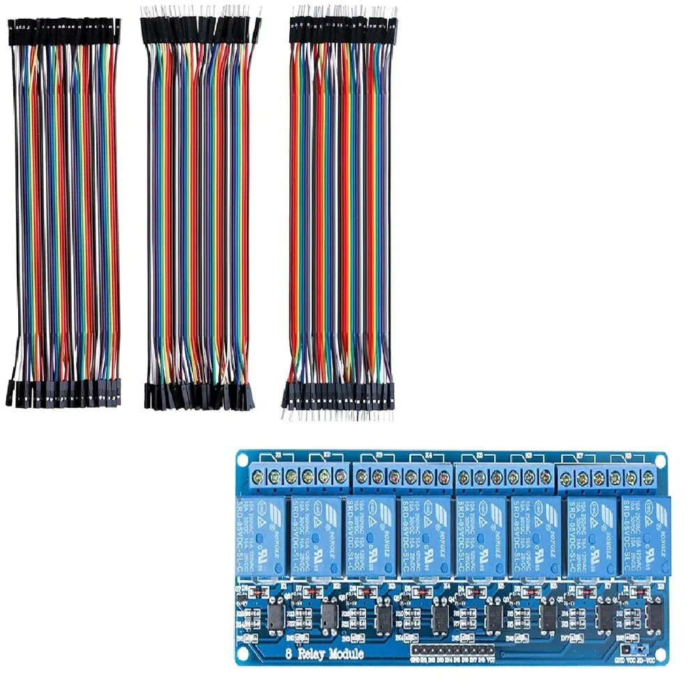 Супер набор для проектов: 120 перемычек DuPont (3 типа) + 8-канальный модуль реле с опторазвязкой 5V. Совместимость с Arduino, Raspberry Pi, STM32. Комплект для умного дома и автоматизации