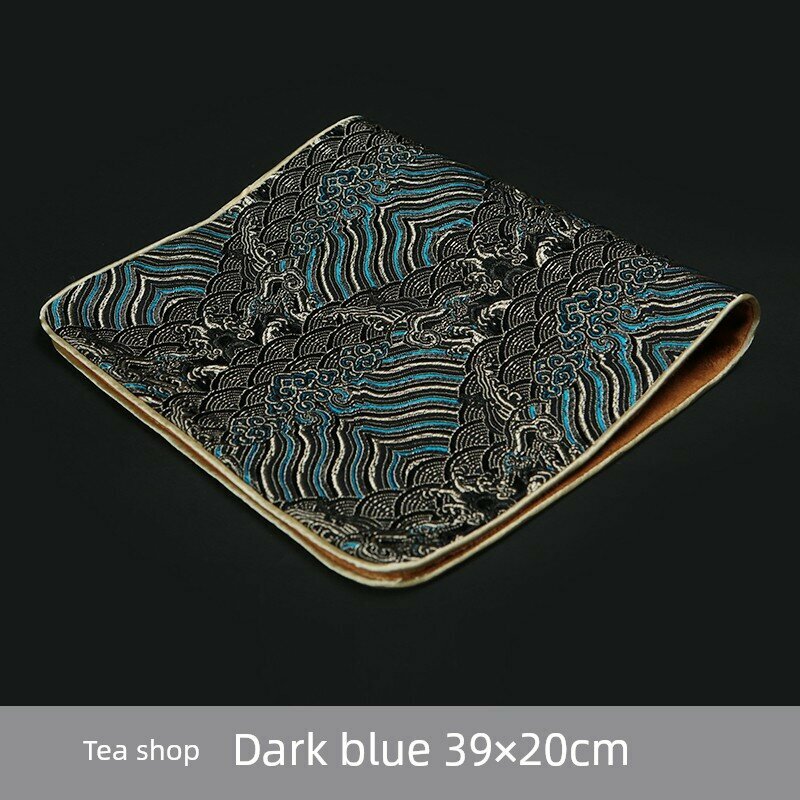 Темно-синяя хлопково-льняная подставка для чая в зен-практике, 39x20см ручная работа из натуральных волокон