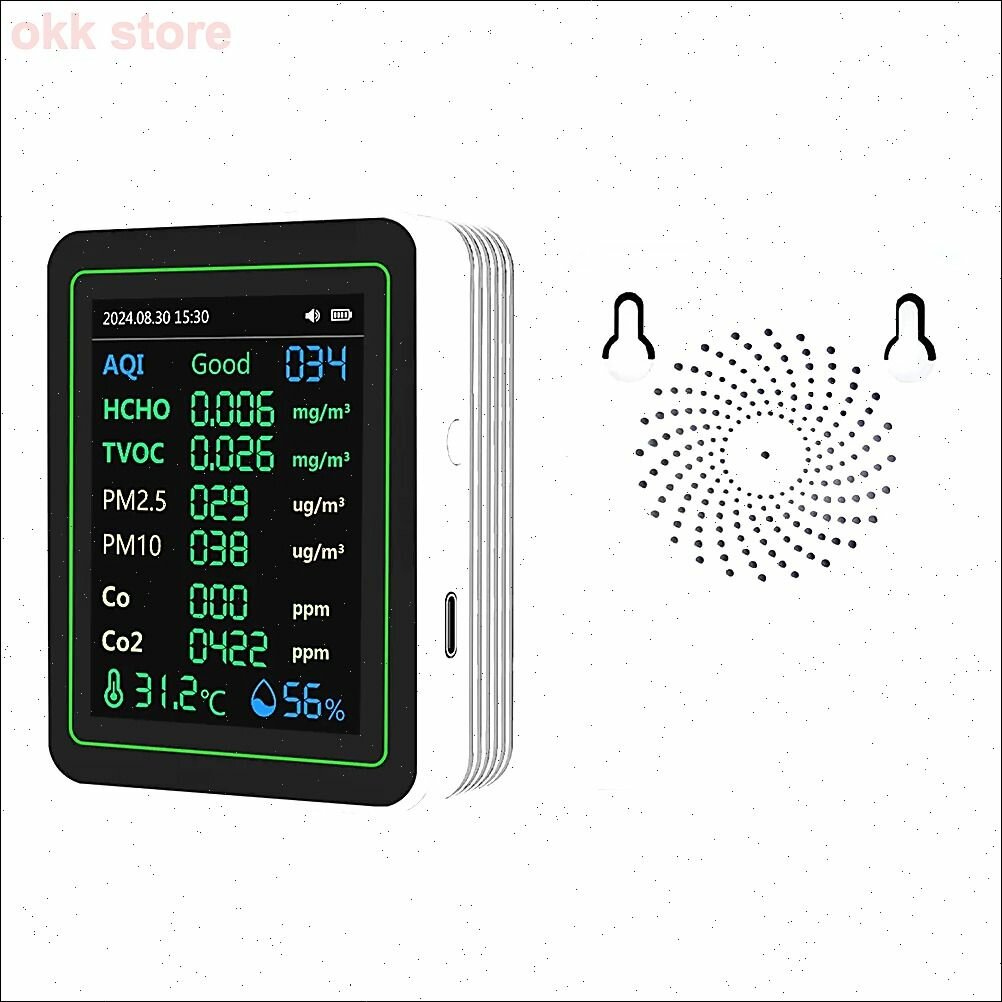 Газоанализатор 12-в-1 для контроля качества воздуха с функцией графика, PM2.5, CO2, HCHO, TVOC, температуры и влажности