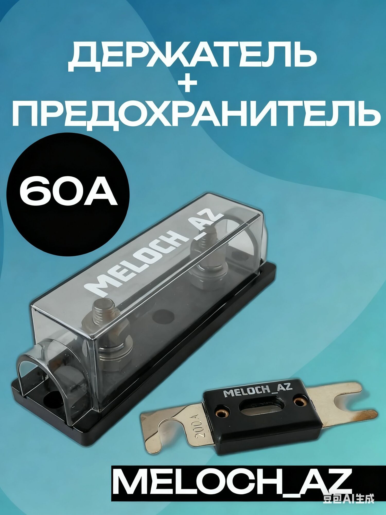 Держатель предохранителя ANL 60А, комплект с колбой и предохранителем — защита силового кабеля, монтаж на болты, вход/выход 50кв (0Ga)