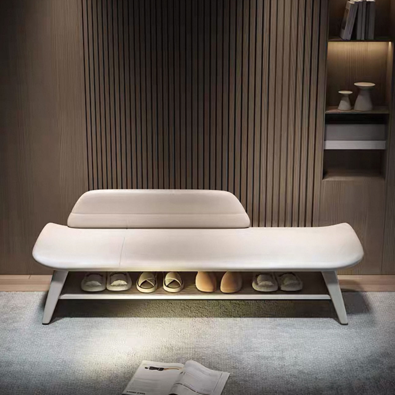 Интерьерная банкета со спинкой и фигурным сиденьем Alcor (160см / цвет молочный)