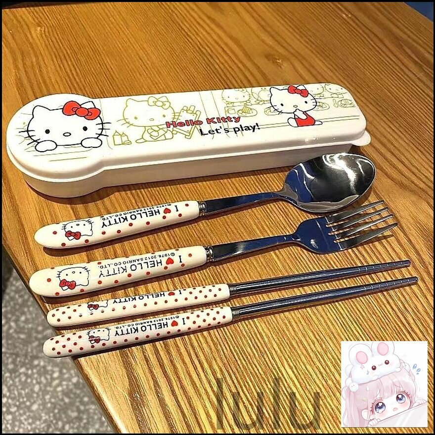 Hello Kitty Набор столовых приборов (вилка, ложка, палочки для еды) - Детский набор из нержавеющей стали, необходимый для путешествий и дома