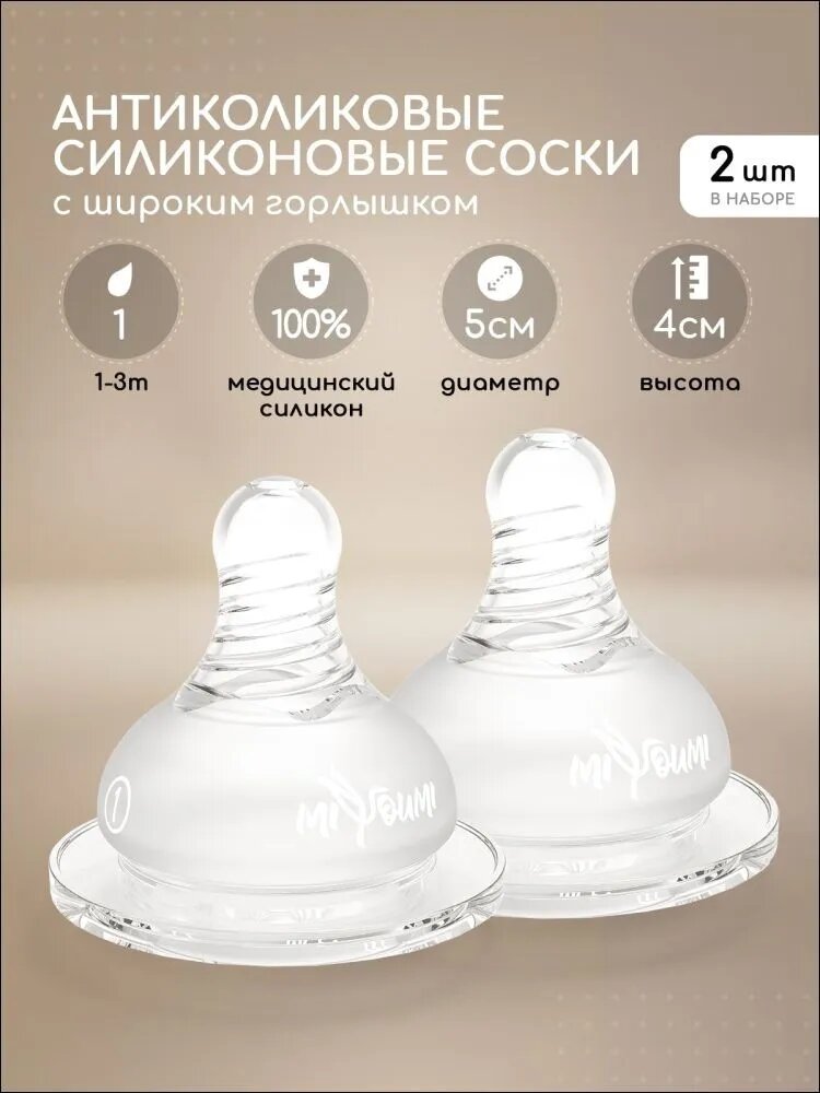 Соска для бутылочек, силиконовая, антиколиковая, 2 шт 1-3 мес+