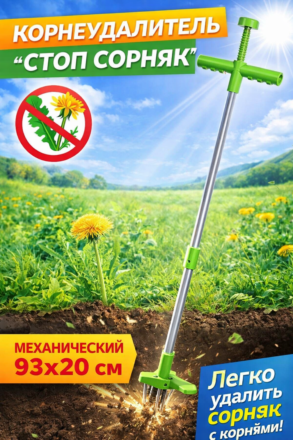 Корнеудалитель механический "Стоп сорняк", металл, пластик, 93x20 см