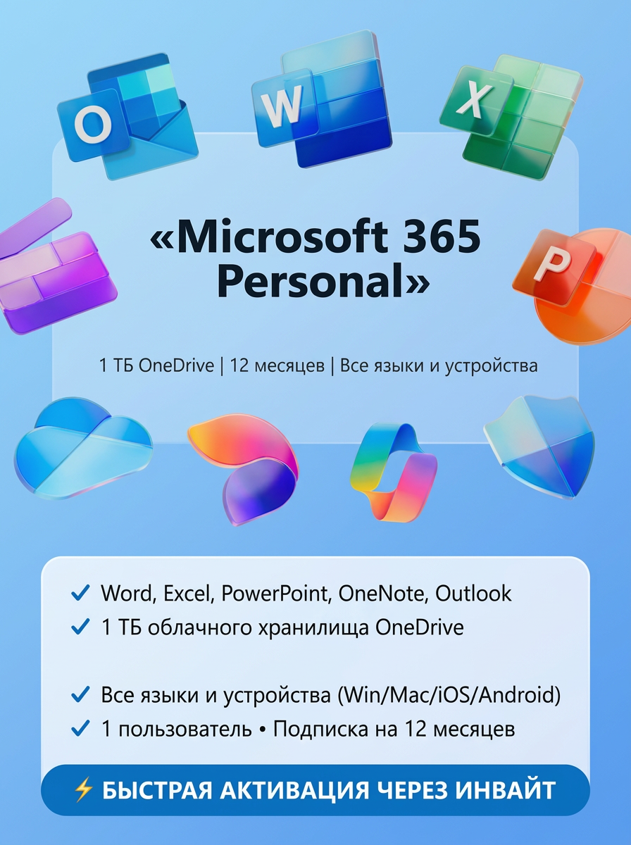 Microsoft 365 + 1 ТБ облако OneDrive | Годовая подписка без ограничений