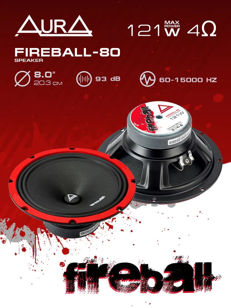 Широкополосная акустика Aura FIREBALL-80, 8 дюймов, 71-121W, 60-15KHz