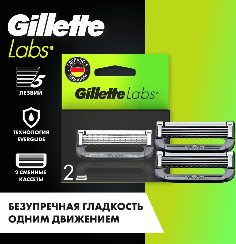 Сменные кассеты Gillette Labs для мужской многоразовой бритвы, 2 шт, Германия