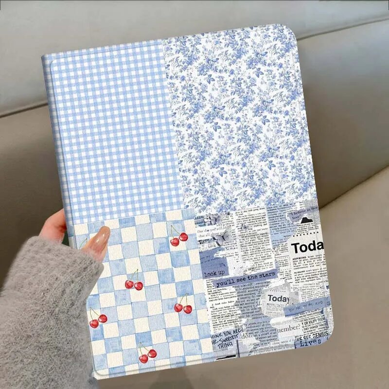 Чехол для iPad, синий с принтом