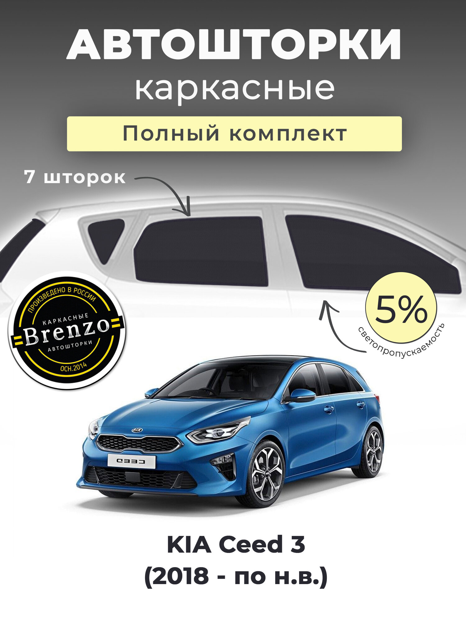 Каркасные шторки KIA Ceed 3 (2018 - по н. в.) полный комплект 5%, сетки от солнца в машину