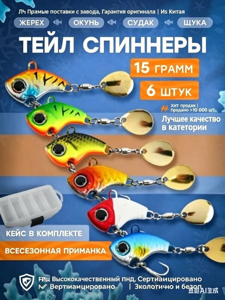 Набор блесен тейл спиннеры для рыбалки 6 шт