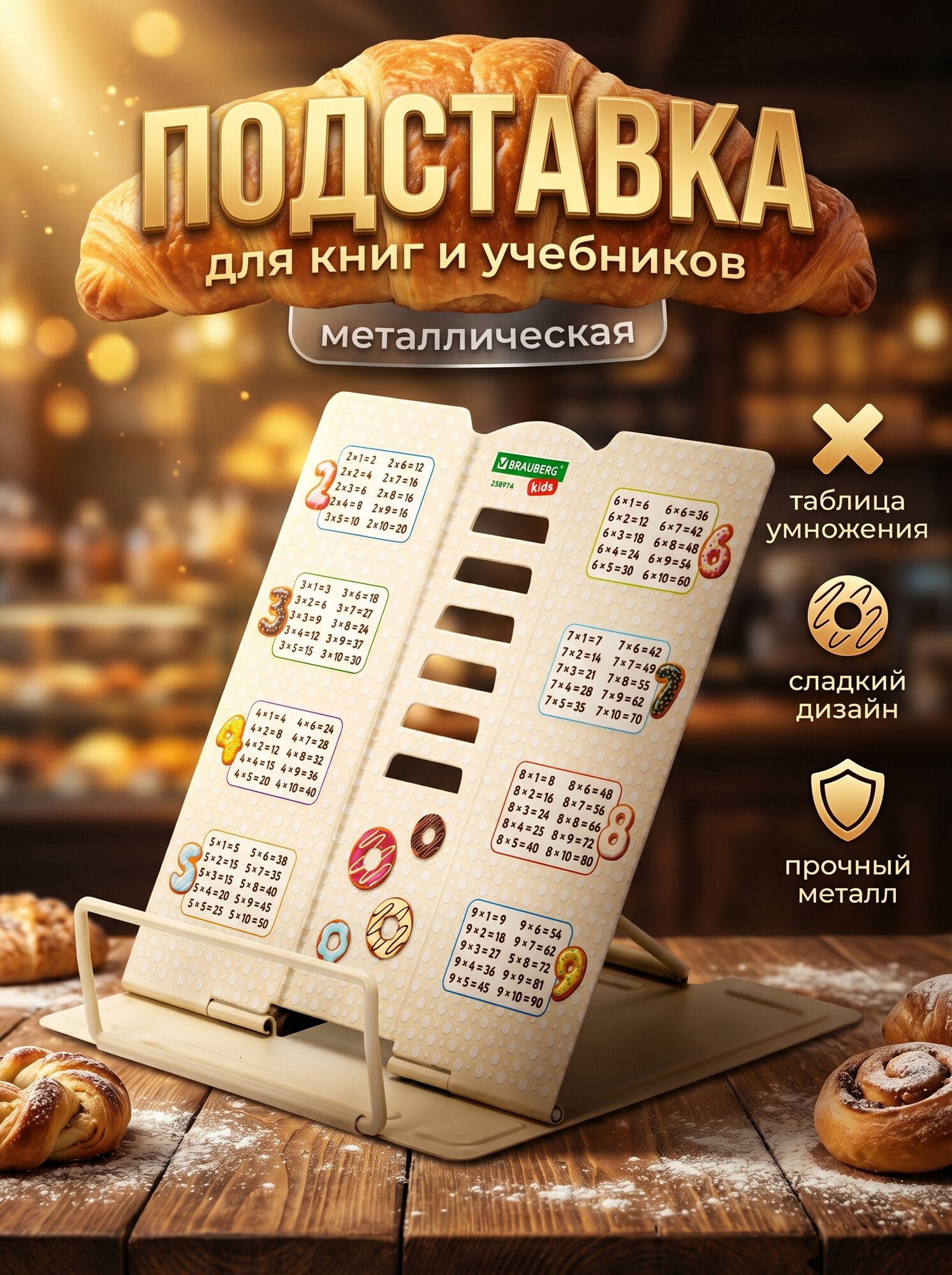 BRAUBERG Подставка для книг и учебников BRAUBERG KIDS mini "Food" с таблицей умножения