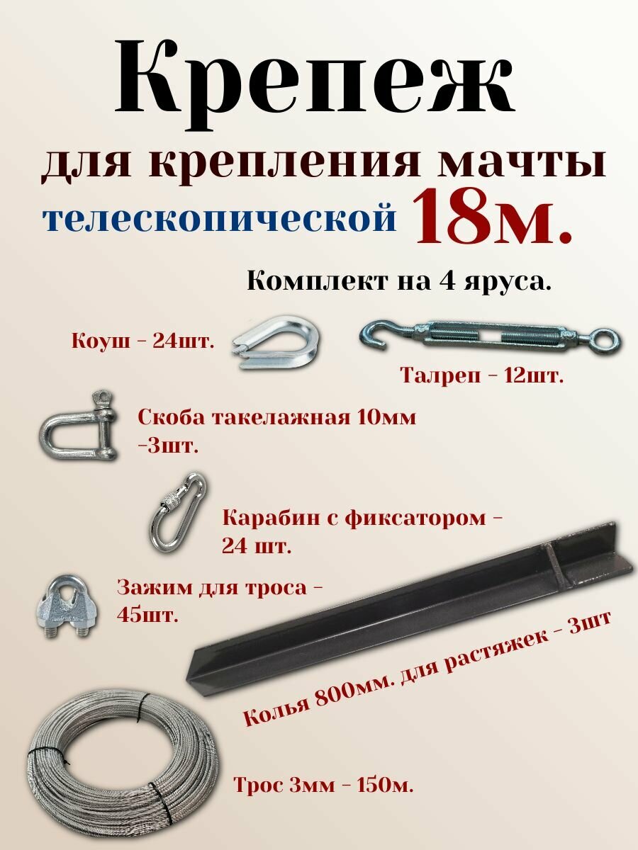 Комплект растяжек для мачты телескопической 18 метров(без колец и пятки)