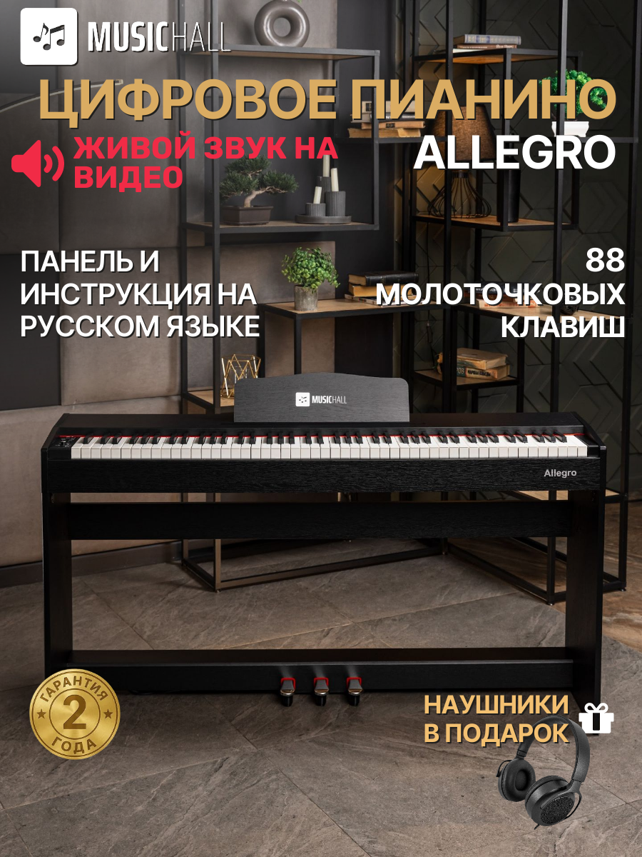 Цифровое пианино в корпусе MusicHall Allegro, MIDI, с молоточковой взвешенной клавиатурой, черный