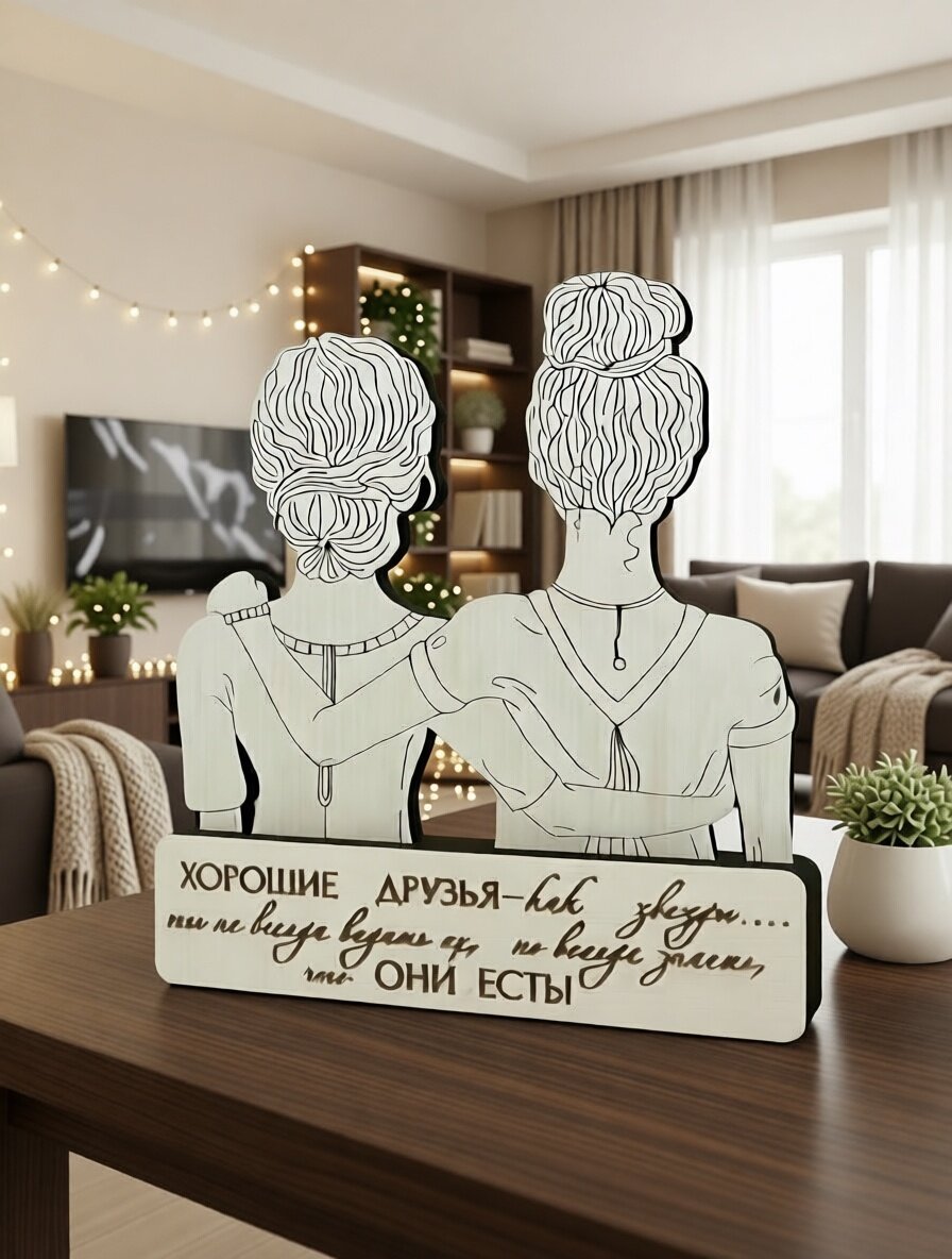 Декоративная статуэтка из дерева "Лучшие подружки", фигурка сувенир, подарок подруге на день рождения, Новый год.