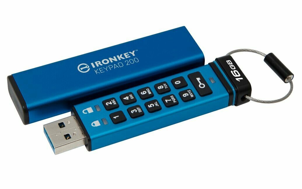 Флешка Ironkey IKKP200, USB3.2, 16GB, с PIN-кодом, аппаратное шифрование, синий