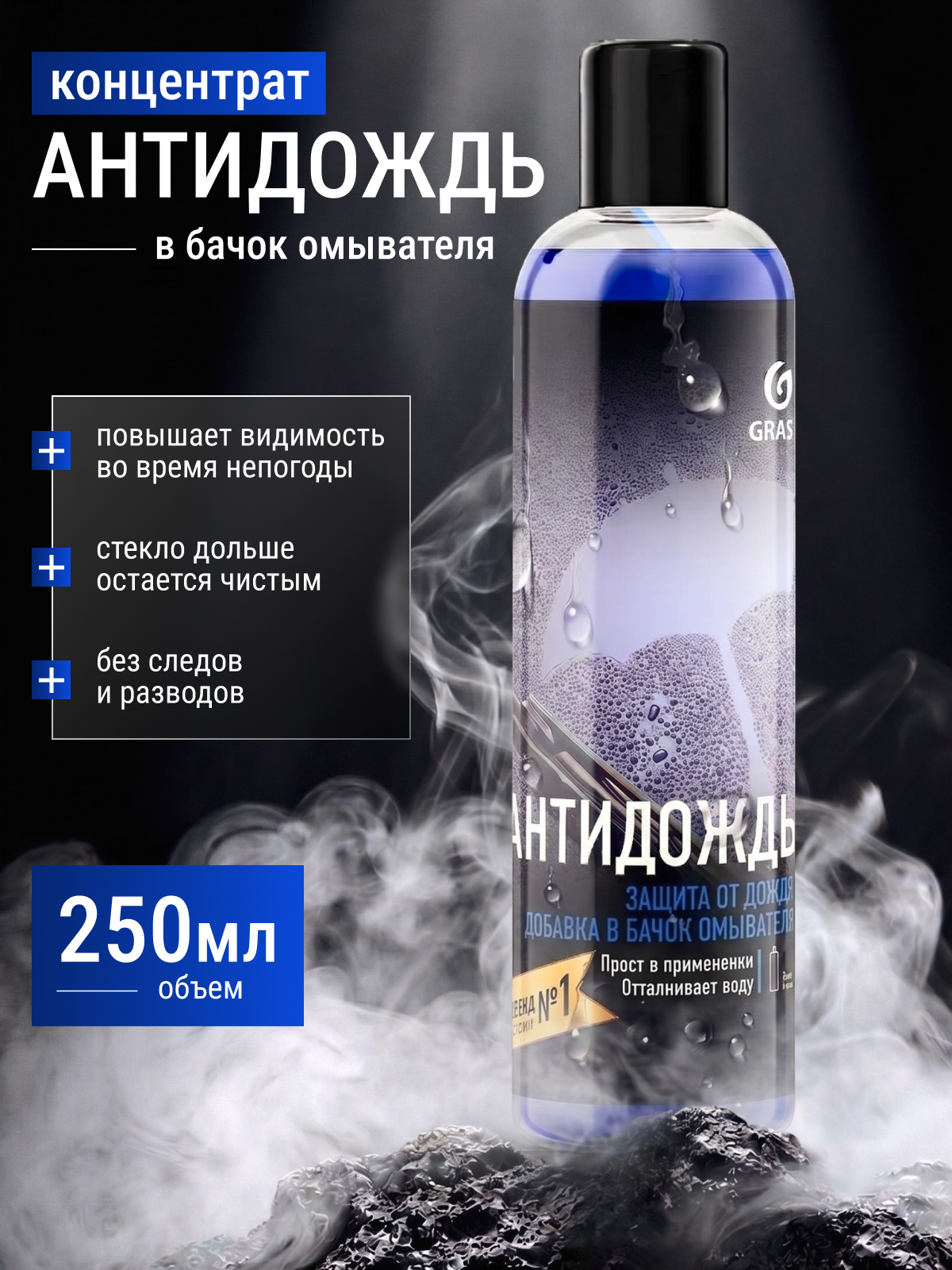Антидождь Grass, концентрат для жидкости стеклоомывателя, 250 мл