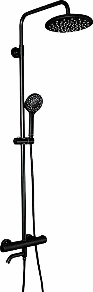 Душевая стойка Gappo G90 G2490-6 со смесителем, термостатическим, черная, матовая, душевая система с тропическим душем, с изливом, с лейкой, латунная