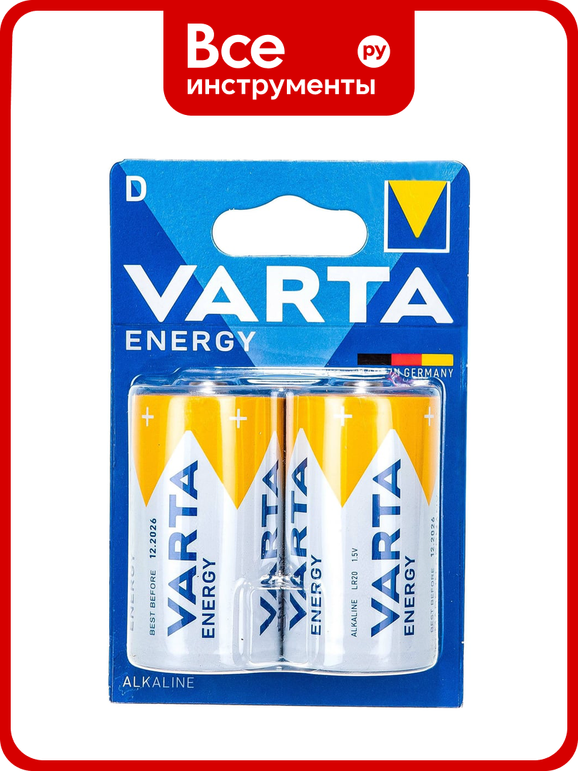 Батарейки Varta ENERGY D 04120229412, батарейка LR20 D Varta ENERGY alkaline – щелочная, алкалиновая, тип