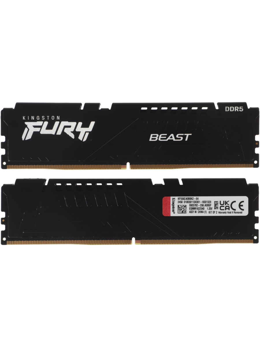 Память DDR5 2x32GB 5600MHz Kingston KF556C40BBK2-64 Fury Beast RTL Gaming PC5-44800 CL40 DIMM 288-pin 1.25В dual rank с радиатором RTL