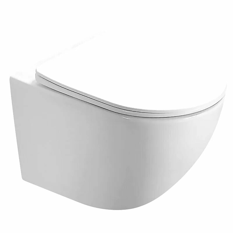 Унитаз подвесной AZARIO Trevi AZ-0093UQ3 с микролифтом, безободковый, без бачка, антивсплеск, фаянсовый, белый, глянцевый, овальный, сиденье для унитаза в комплекте