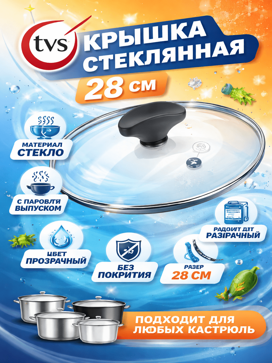 Крышка TVS стеклянная, 28см
