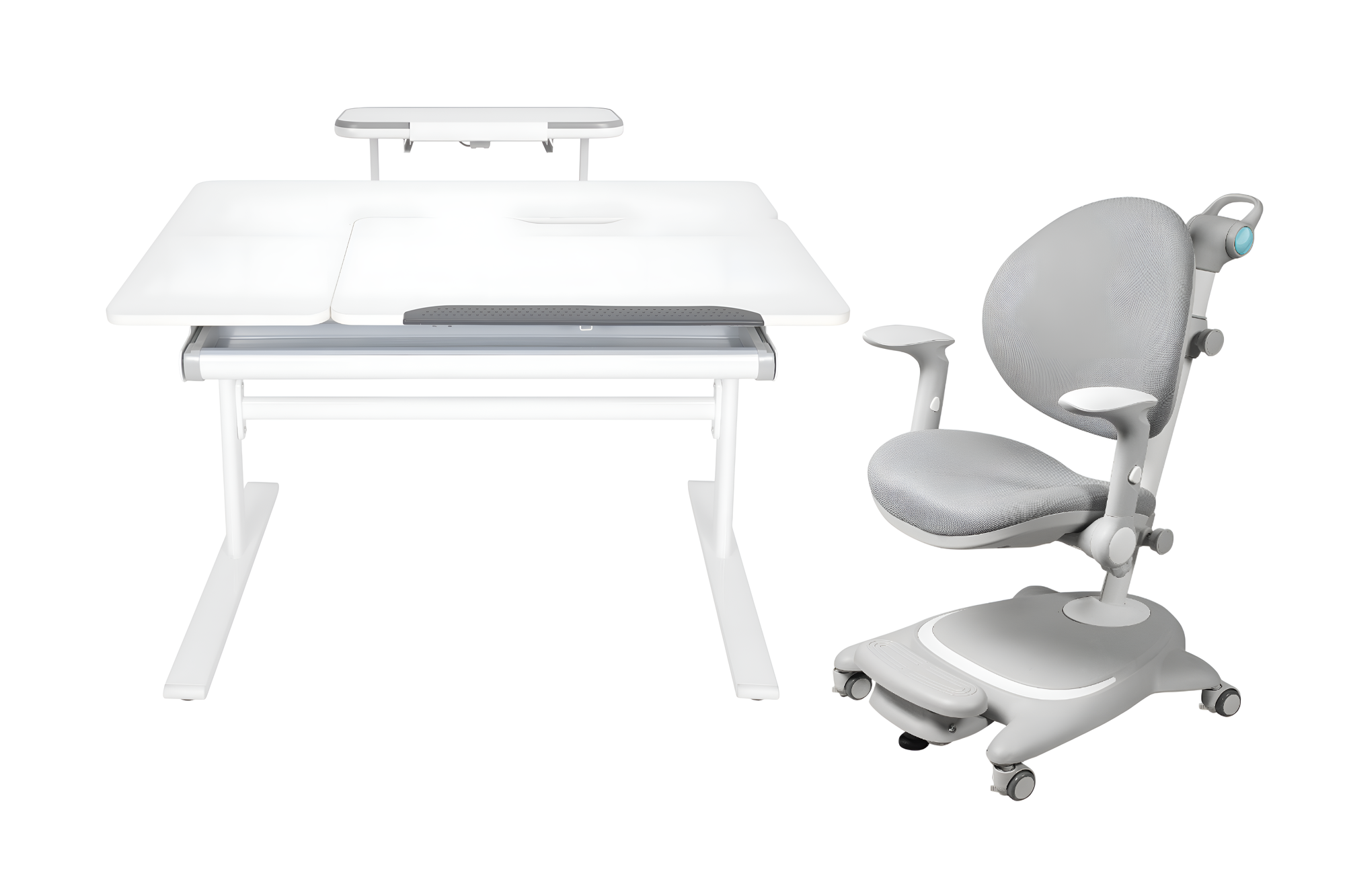 Парта FUNDESK Colore Grey, с креслом Agosto Grey и полкой SS16, металл/пластик, цвет серый