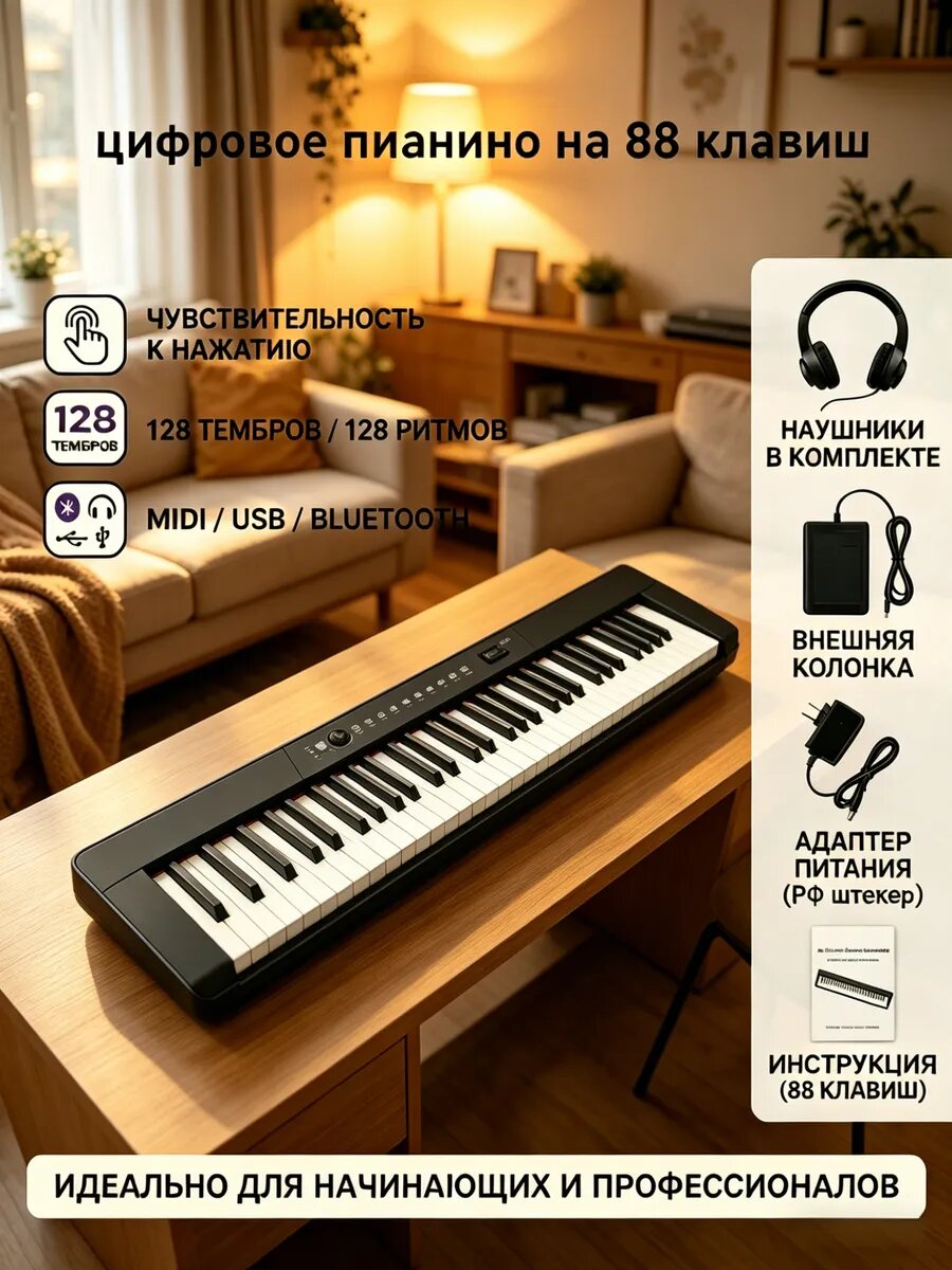 Цифровое пианино GUOO DJ8801 на 88 клавиш с полным набором аксессуаров в комплекте