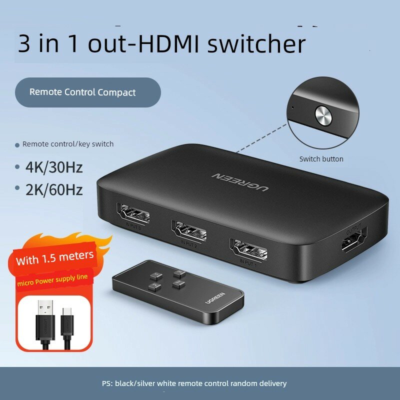 UGREEN HDMI-коммутатор 2-в-1, разветвитель 1-на-2/4, подключение по HD-кабелю для компьютера, двунаправленное
