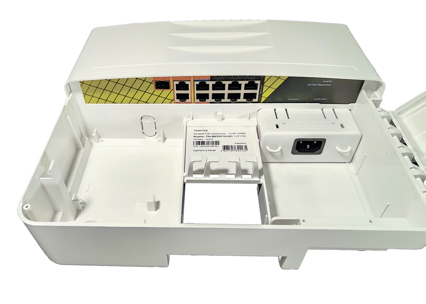 Коммутатор TANTOS TSn-B6F2GP10G2S1, PoE, уличный, 6х100/2х1000Mбит/c