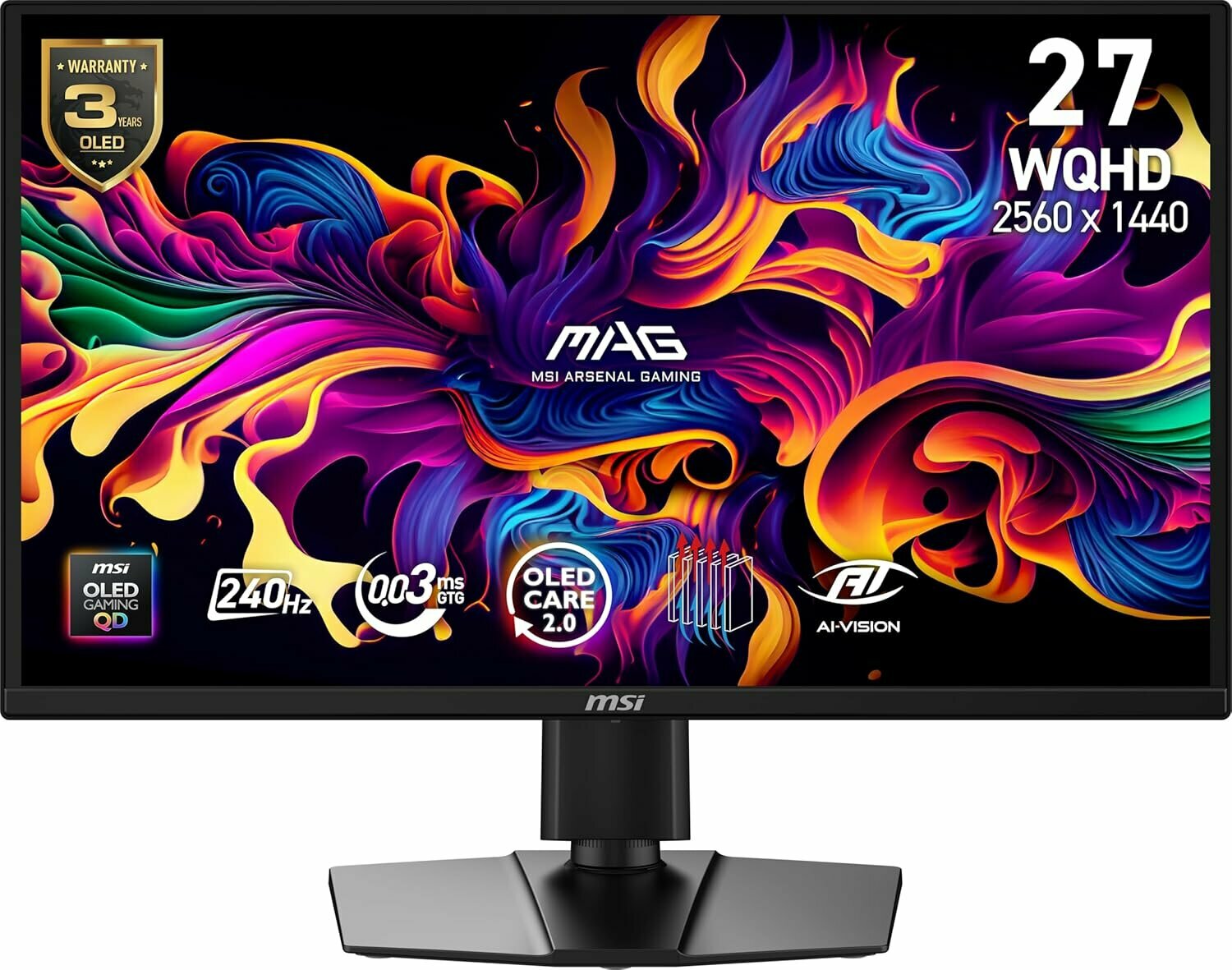 26.5" Игровой Монитор MSI MAG 272QP QD-OLED X24 240 Гц 2560 x 1440 WQHD, 0,03 ms (GTG), USB, черный