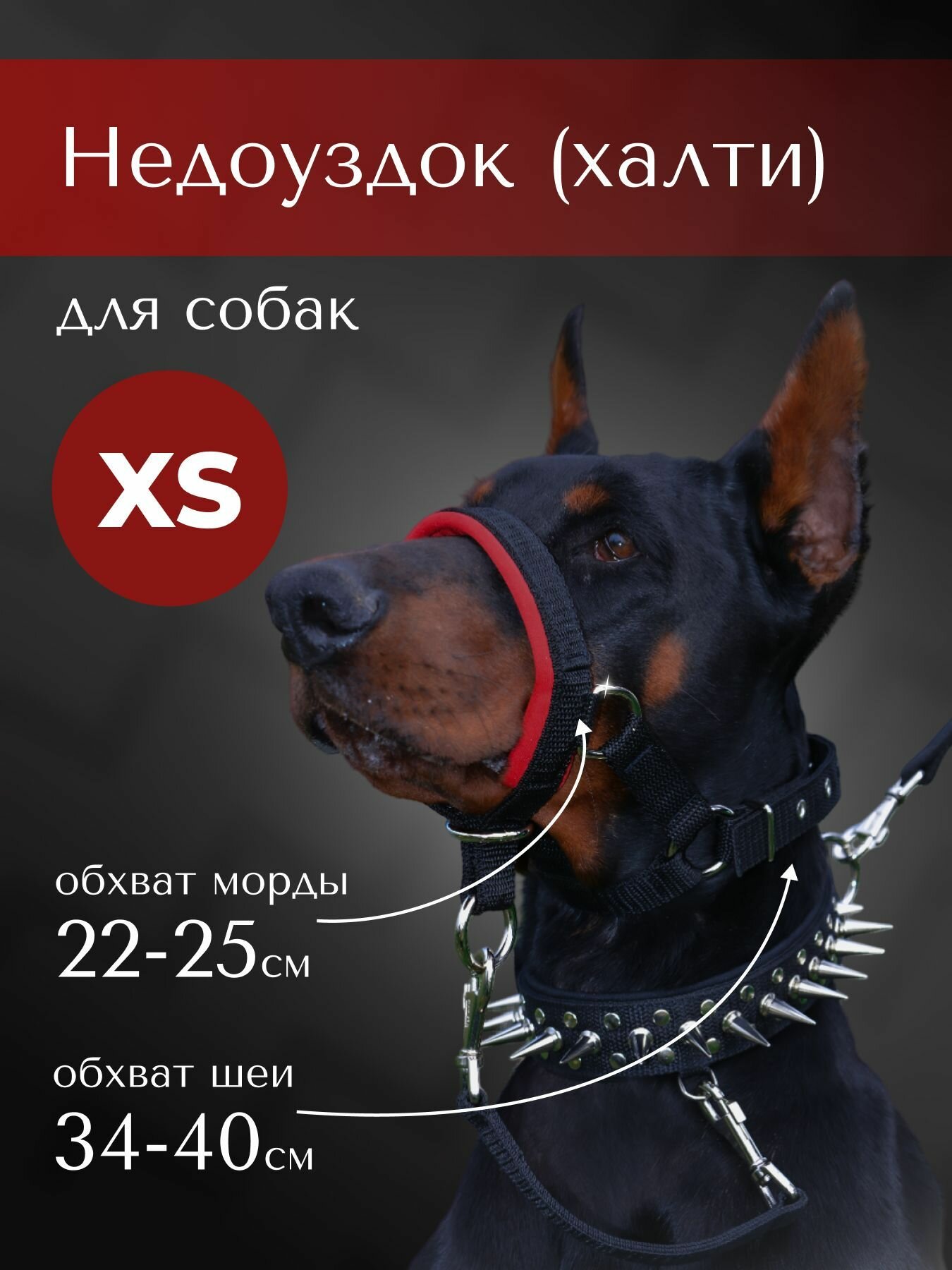 Недоуздок(халти) TESLA COLLAR для собак "XS" с красным подкладом