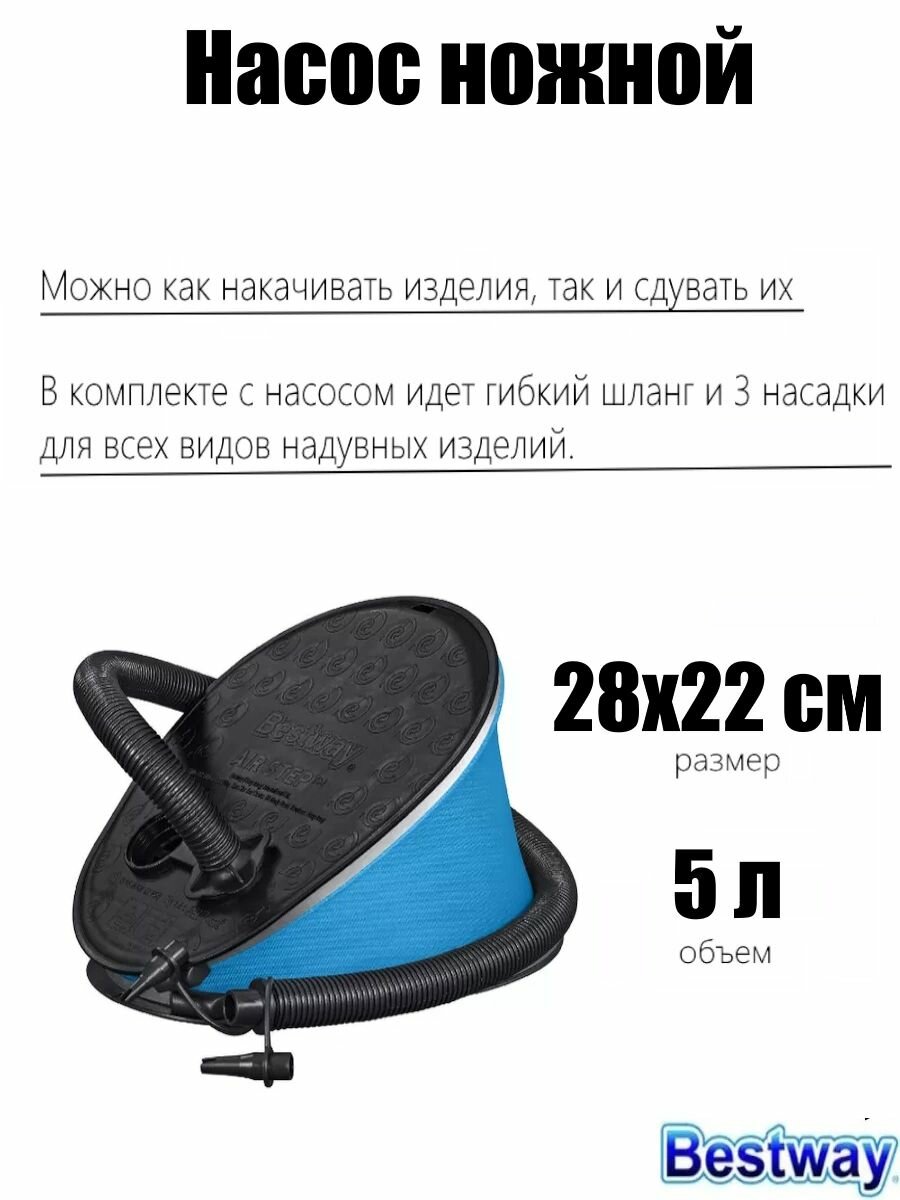 Насос ножной 28х22см, 1.6л/цикл, шланг с 3-мя насадками