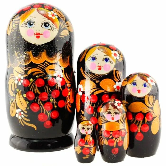 Деревянная матрешка ажна 5 мест рябина черная средняя, ms0503lyhp-01