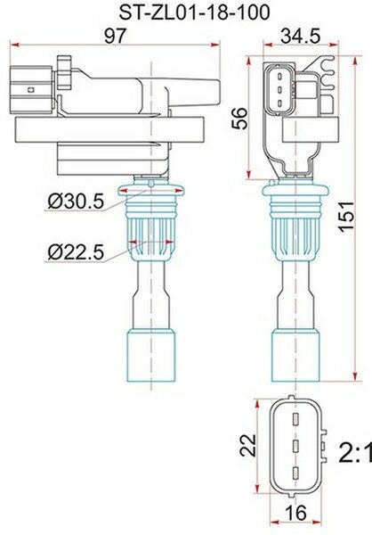 Катушка зажигания SAT ST-ZL01-18-100 MAZDA ZL#/ZM# FAMILIA BJ5# 98-