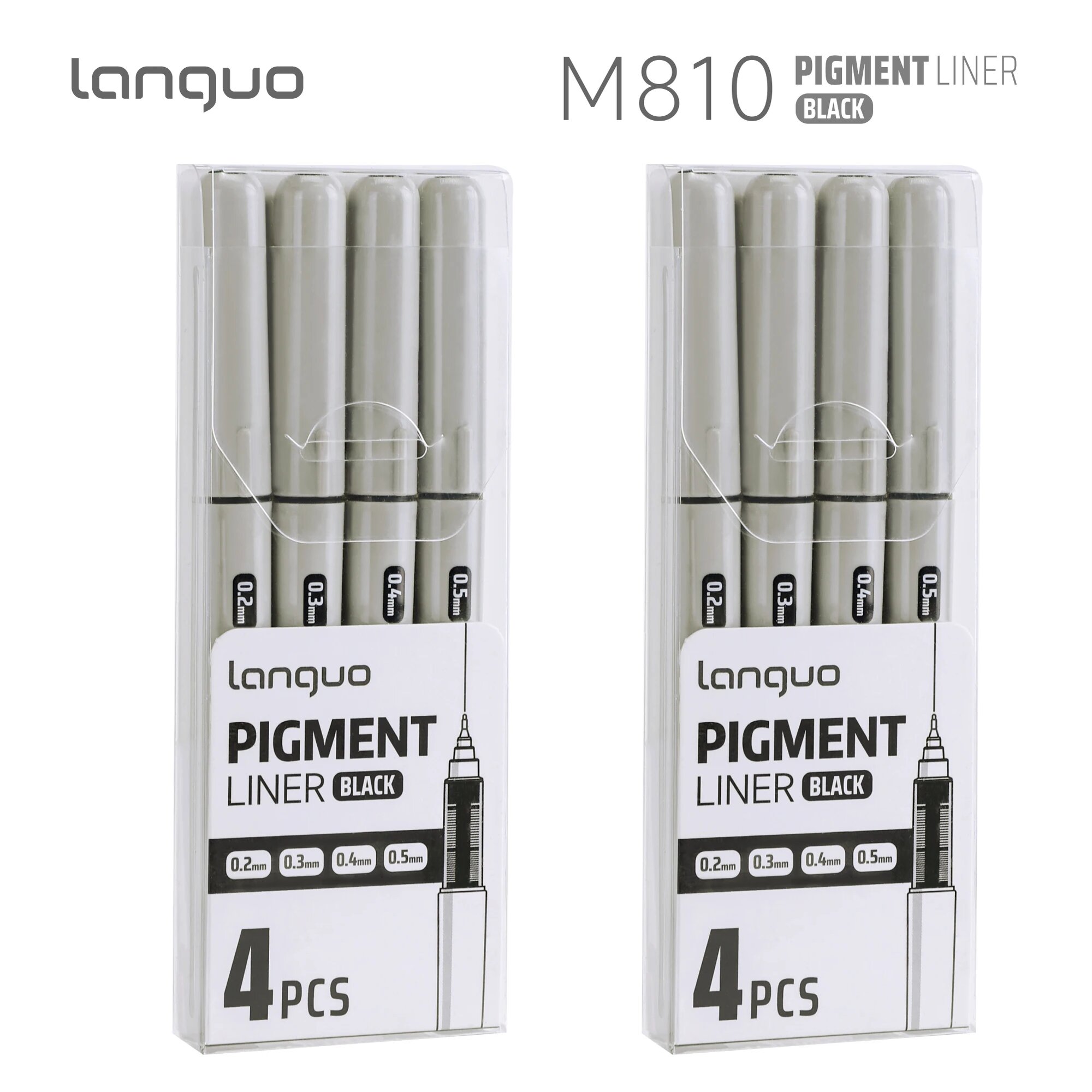 LANGUO M810 Пигментные линеры черные 0.2/0.5/0.8 мм, 4 шт