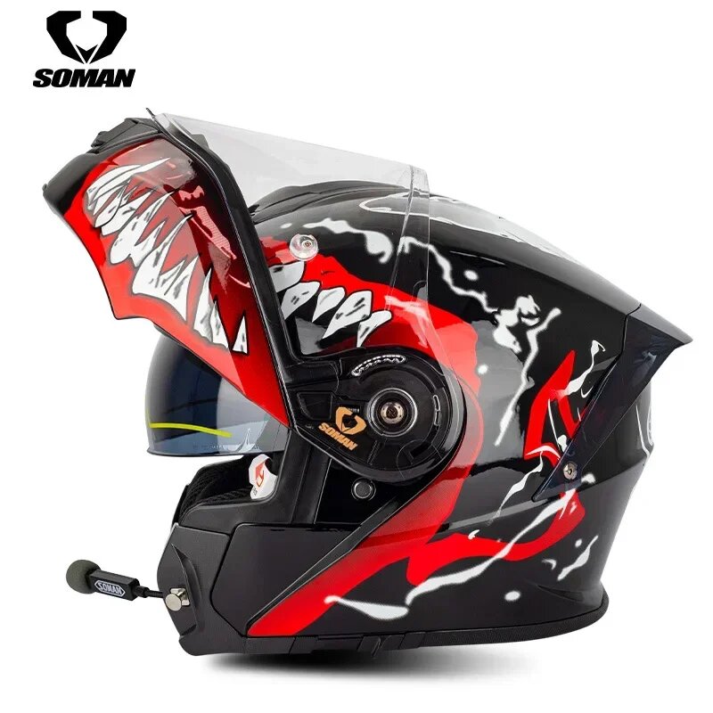 SOMAN SM965 Motorcycle Bluetooth Helmet Flip Up Full Face Casco With DOT&ECE Certification Casque Cycling Helmets