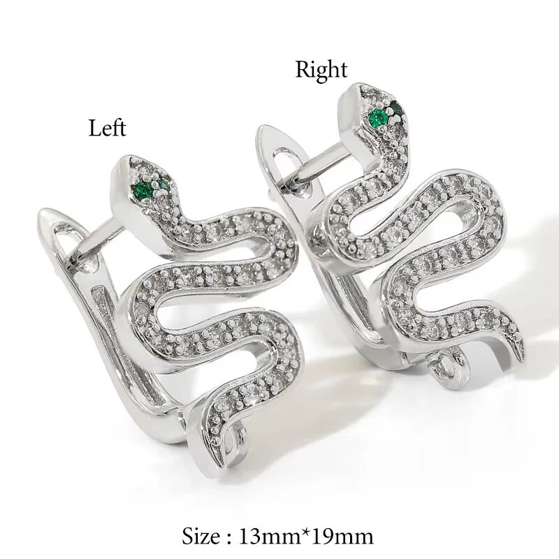Серьги змеи изумрудные, Rhodium Plated, 13x19 мм