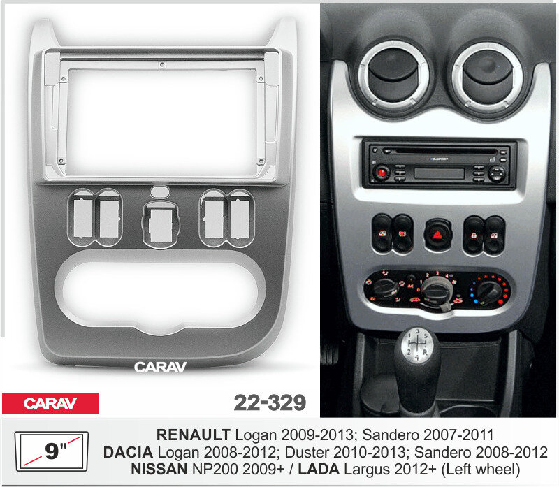 Переходная рамка 9" Android для RENAULT Logan 2009-2013; Sandero 2007-2011 CARAV 22-329