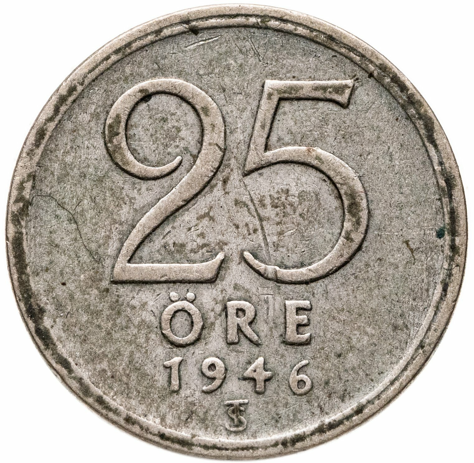 Швеция 25 эре ore 1946, Серебро 400, в сохранности VF