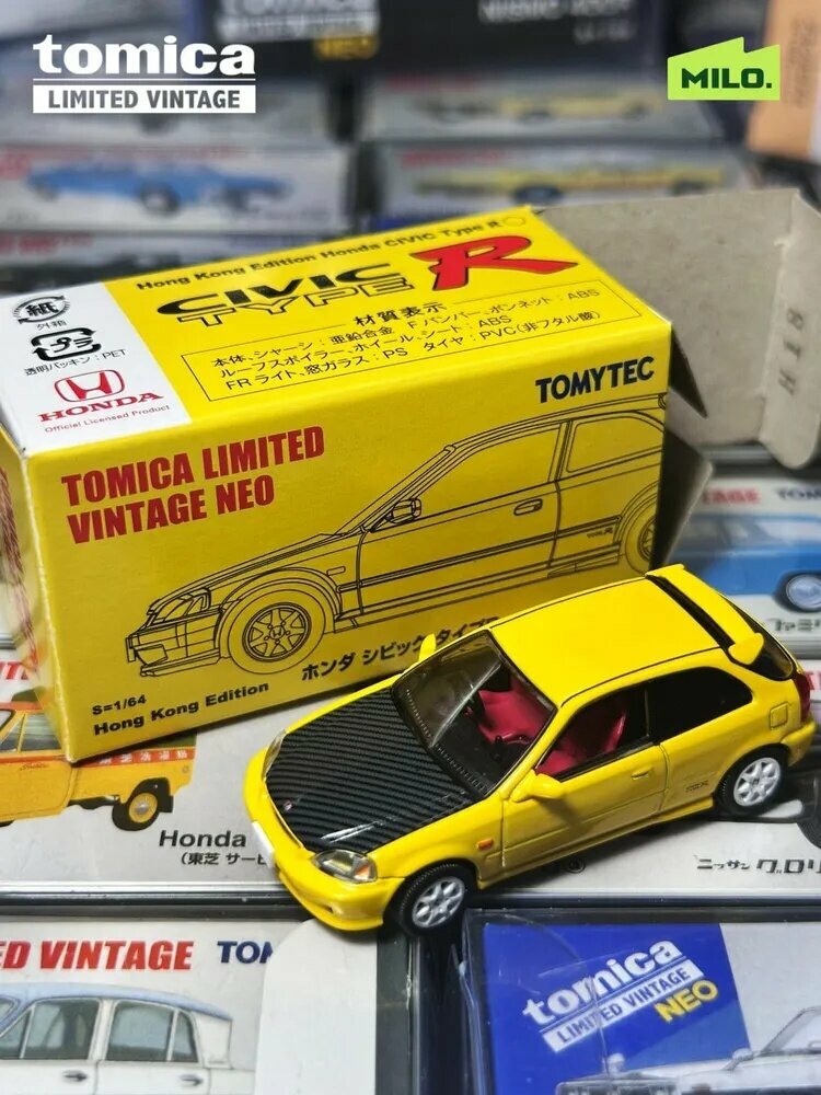 Масштабная модель автомобиля 1/64 Tomica Limited Vintage TLV Honda Civic Type R Alloy Car Model Collection Gift