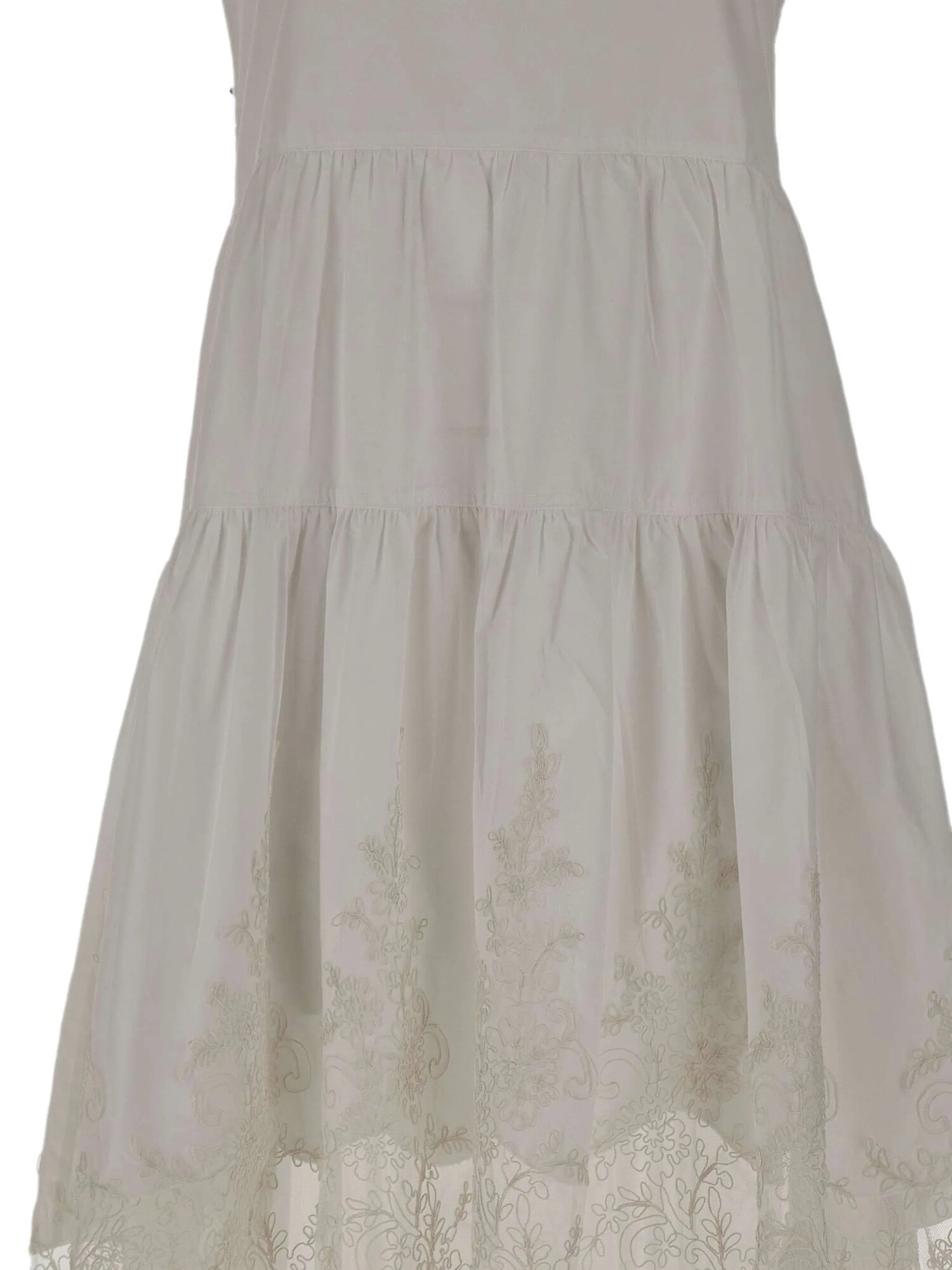 Платье MAURIZIO Lace-insert ruffled midi dress, размер 40, бежевый/белый — фото 1