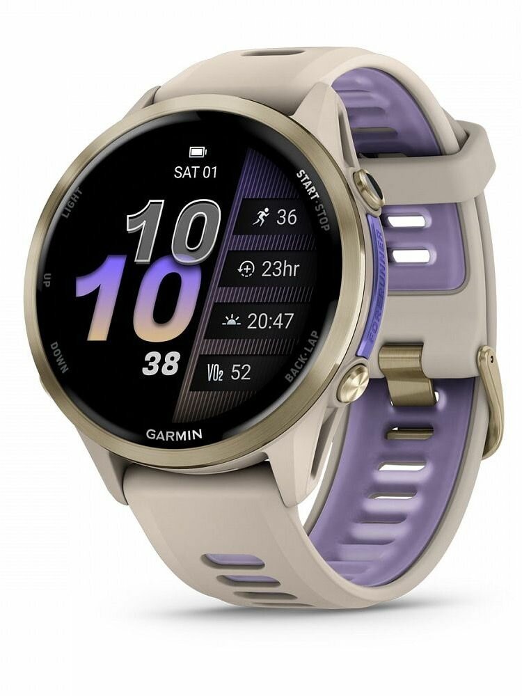 Смарт-часы Garmin Forerunner 970 серые, золотистый титановый безель, с серым/индиго ремешком