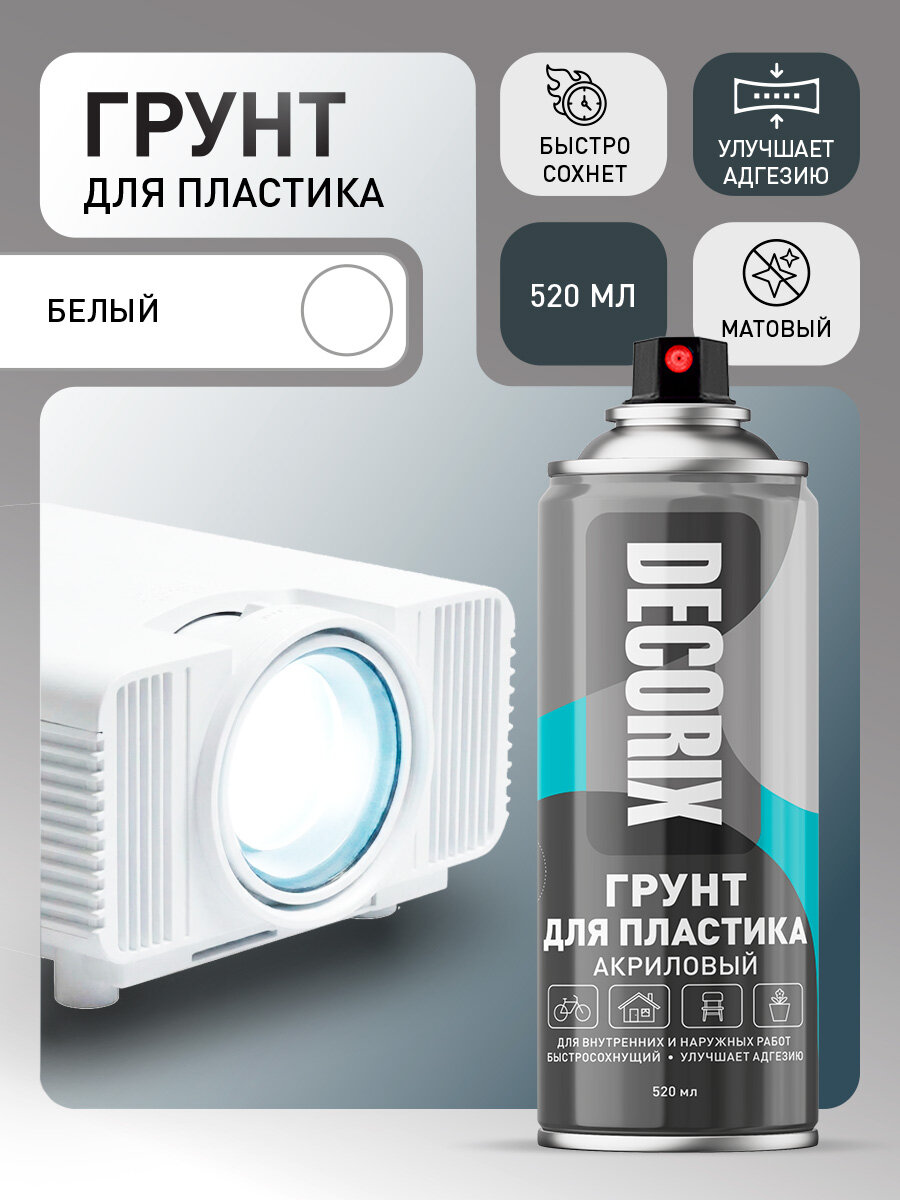Грунт для пластика аэрозольный белый матовый DECORIX - грунтовка для пластика в баллончике 520 мл под покраску