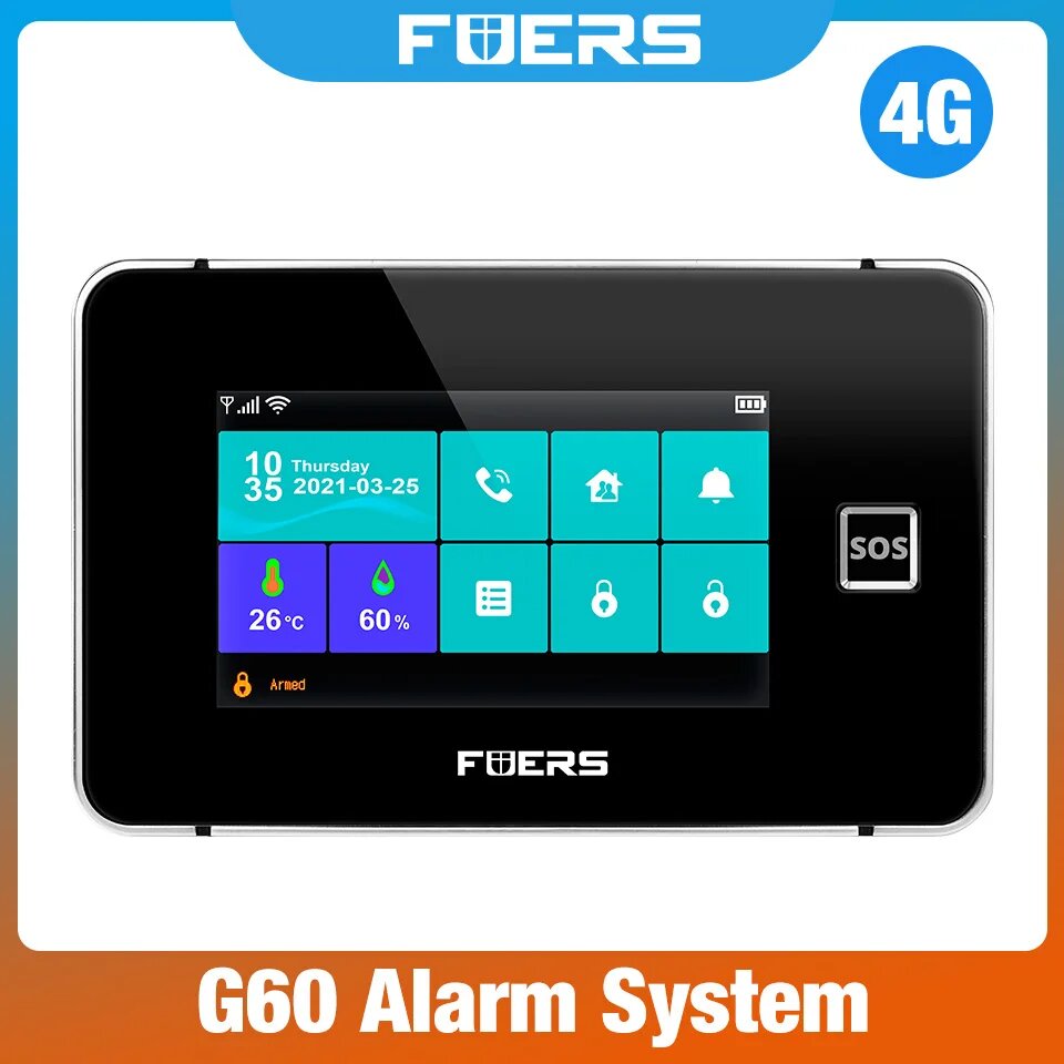 FUERS G64B DIY экран TFT 4,3 дюйма WiFi 4G система охраны умного дома Tuya с отображением температуры и влажности, контроль 433MHz — хост 4G GSM G64B