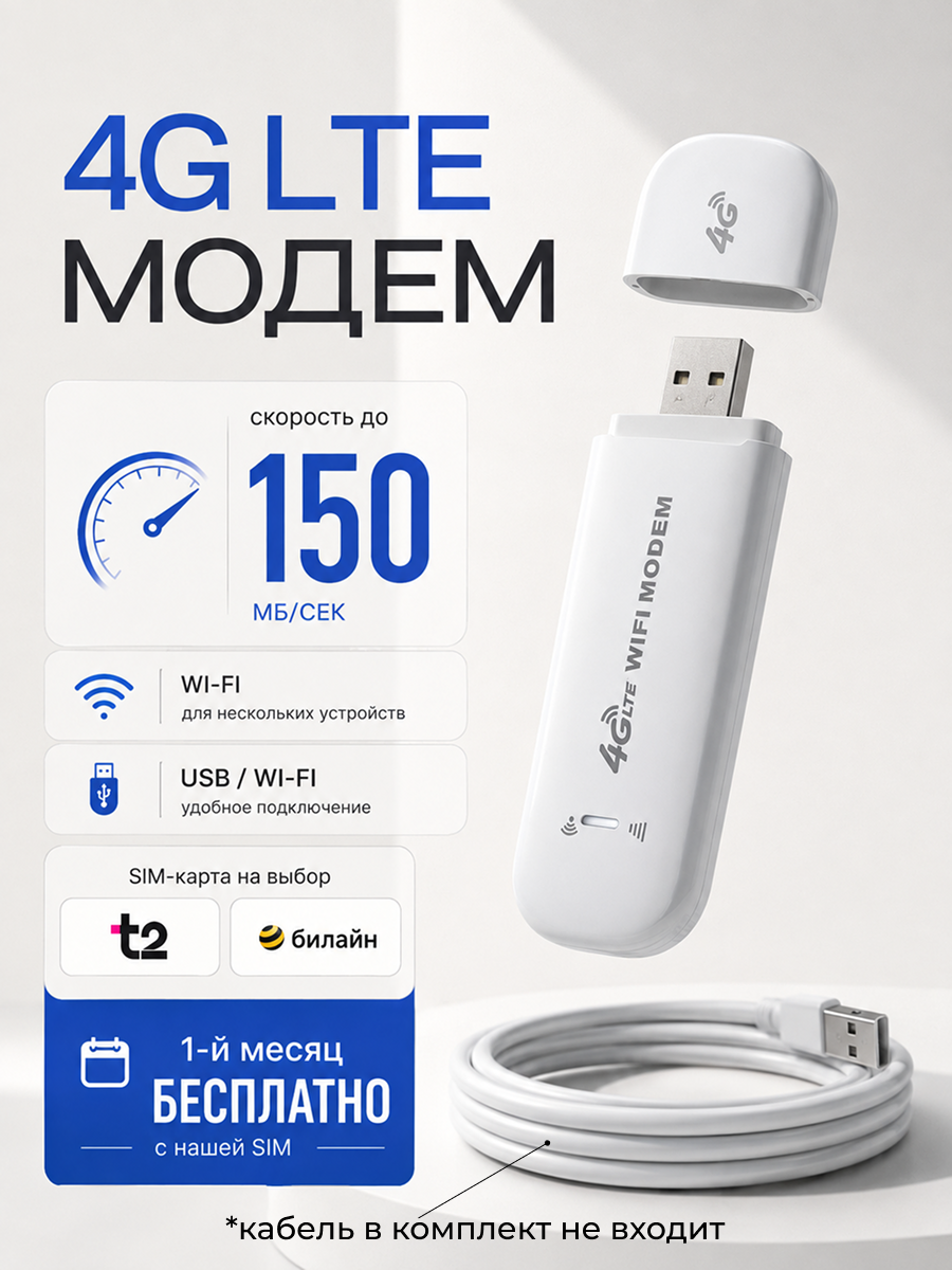 Портативный 4G LTE Wi-Fi модем для ноутбука, ПК, дачи и поездок, с SIM-картой