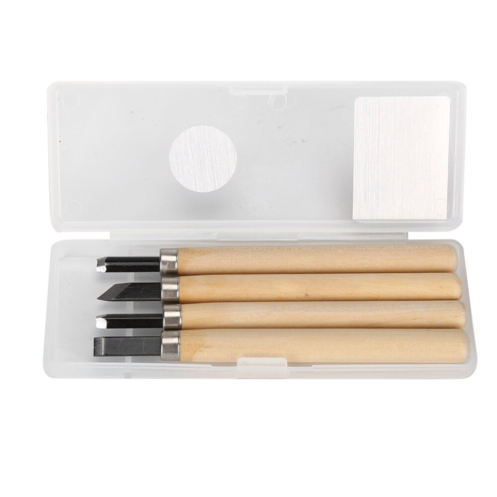 Набор из 4 стальных ножей для резьбы по дереву с ручной точилкой и плоскими и треугольными резцами малого размера для поделок, Стиль: #4